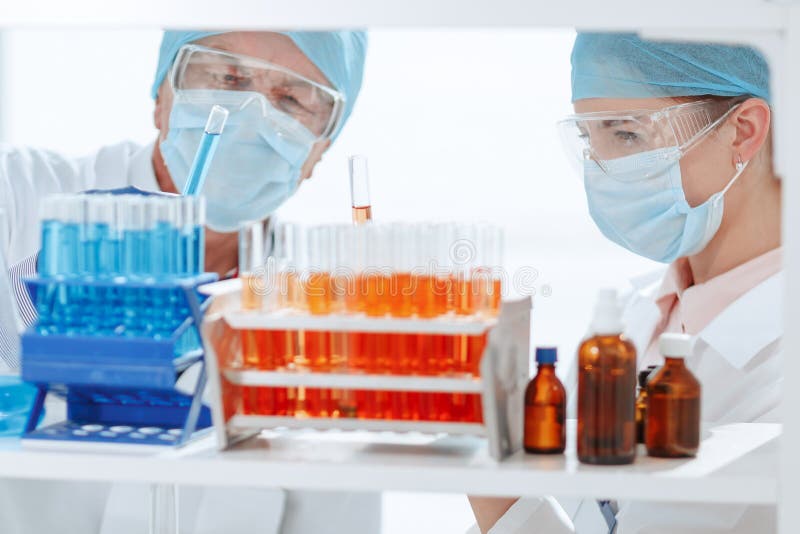 Close Up. Container with Test Tubes on the Table in the Laboratory ...