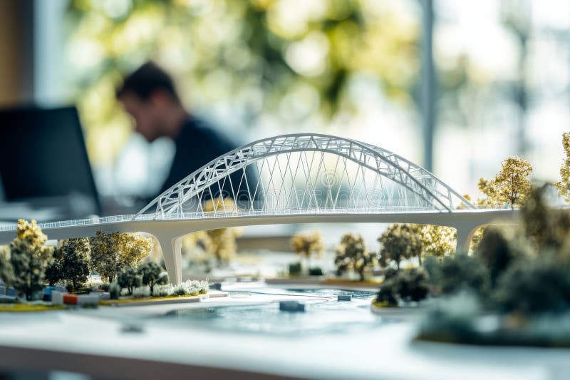 Close Up of a Contemporary Bridge Architectural Model on Office Table ...