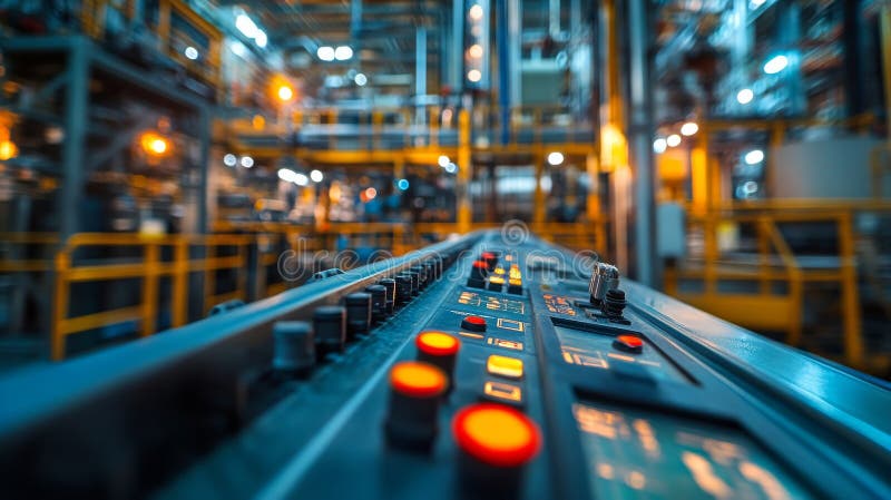 Close-up of Control Panel with Buttons in a Factory Setup. Stock ...