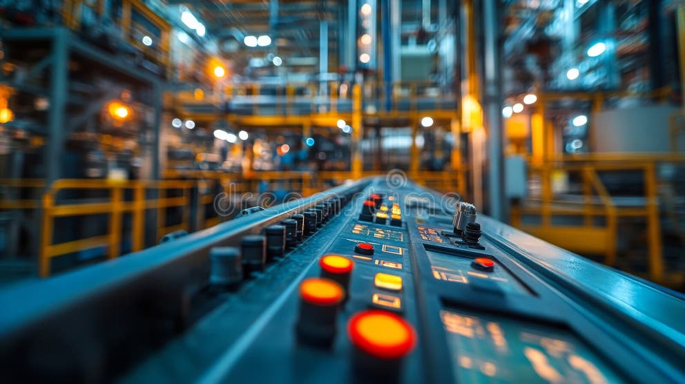 Close-up of Control Panel with Buttons in a Factory Setup. Stock ...