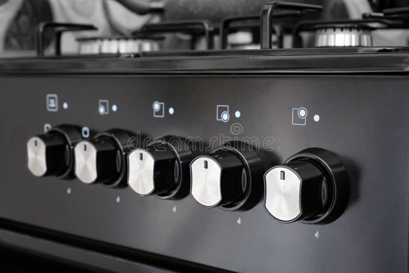Close Up of Control Panel with Knobs for Gas Stove in Home Kitchen ...
