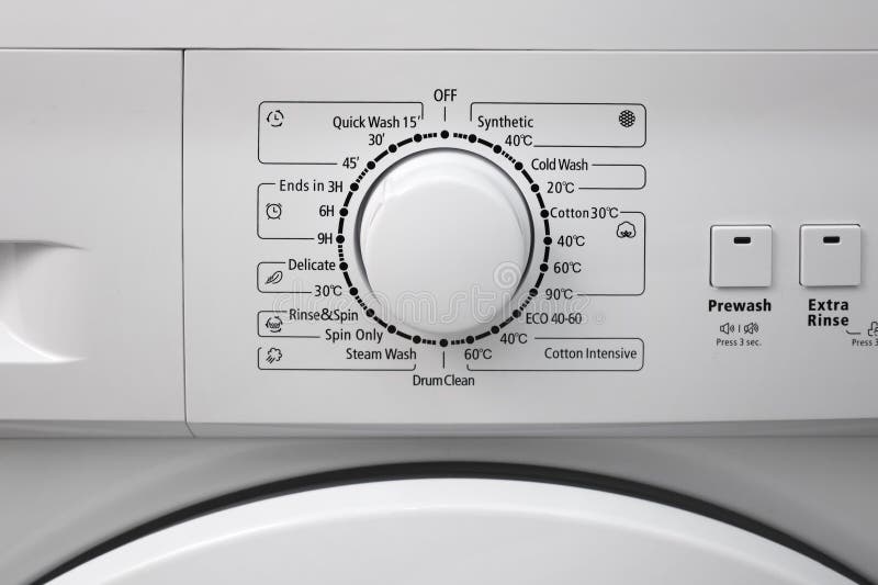 Close-up of the Control Panel of a Modern Washing Machine White Color ...