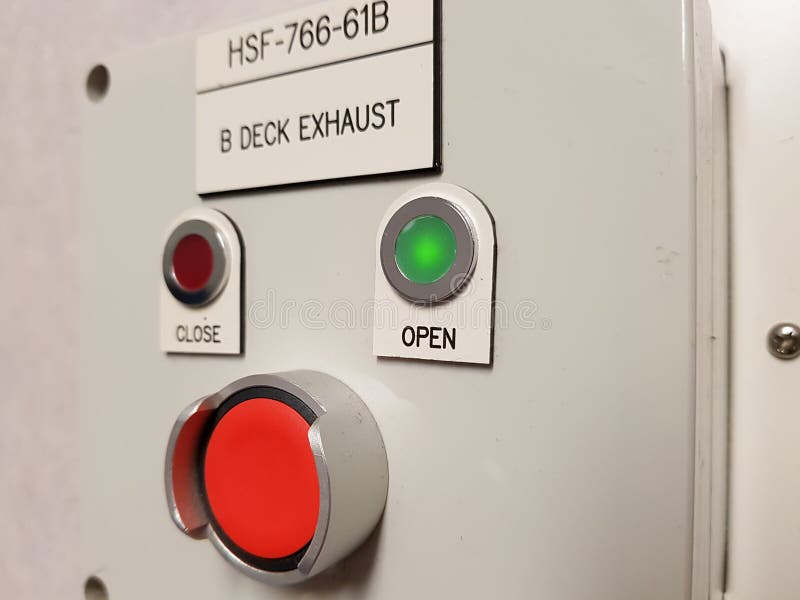 Close-up of a Control Panel with a Red Button and Green Buttons Stock ...