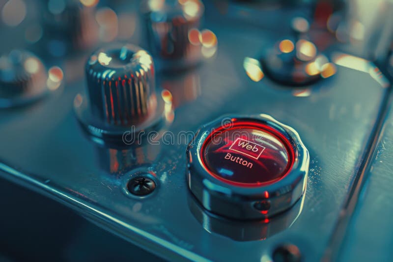 Close Up of a Control Panel with a Red Button. Suitable for Technology ...