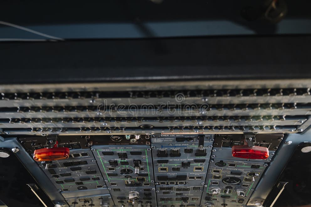 A Close Up of a Control Panel with a Red Button on the Top Left. Stock ...