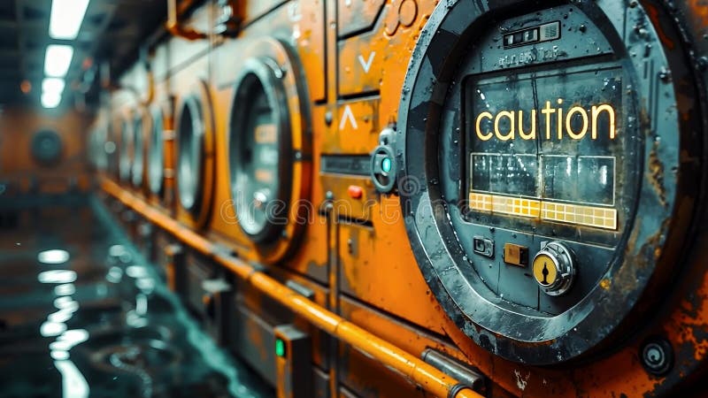 A Close Up of a Control Panel with the Word Caution Written on it Stock ...