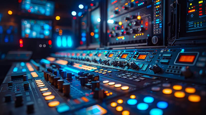 A Close Up of a Control Room with Many Different Lights Stock Image ...