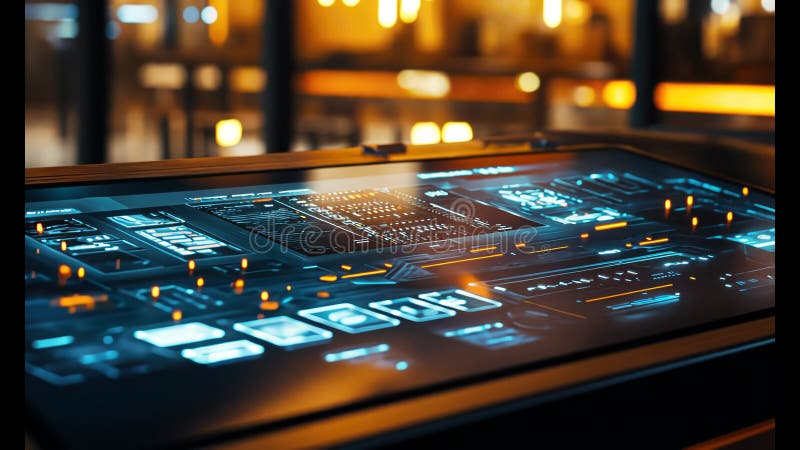 Close-up of a Control Room Panel with Lights in the Background ...