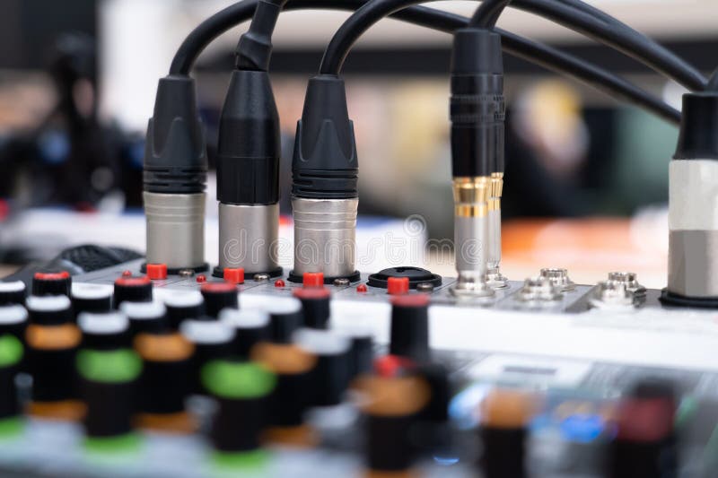 Close-up of the Control Wires of a Digital Studio Mixer Control Panel. Audio Equipment Use ...
