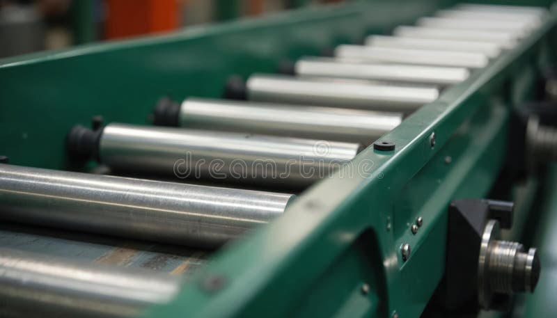Close-up on Conveyor Belt Rollers Showing Metal Textures, Mechanical ...