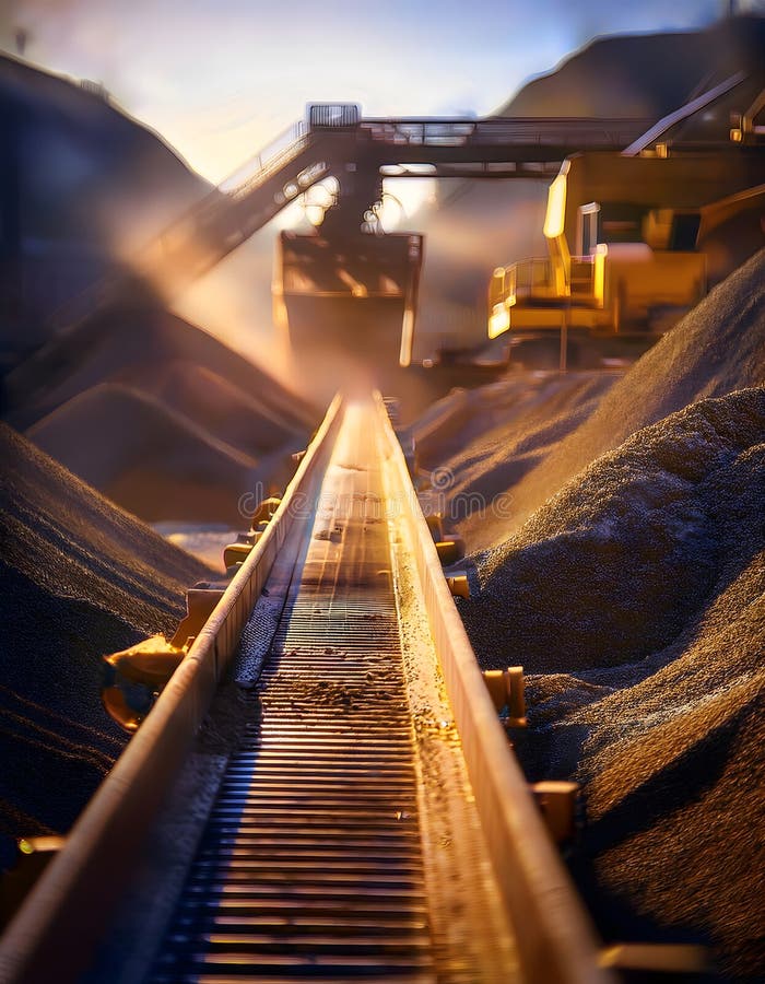 Close-up of a Conveyor Belt Transporting Ore at a Mining Site during a ...