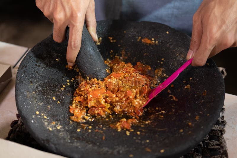 Cook with Mortar and Pestle Stock Photo - Image of toque, ingredients ...