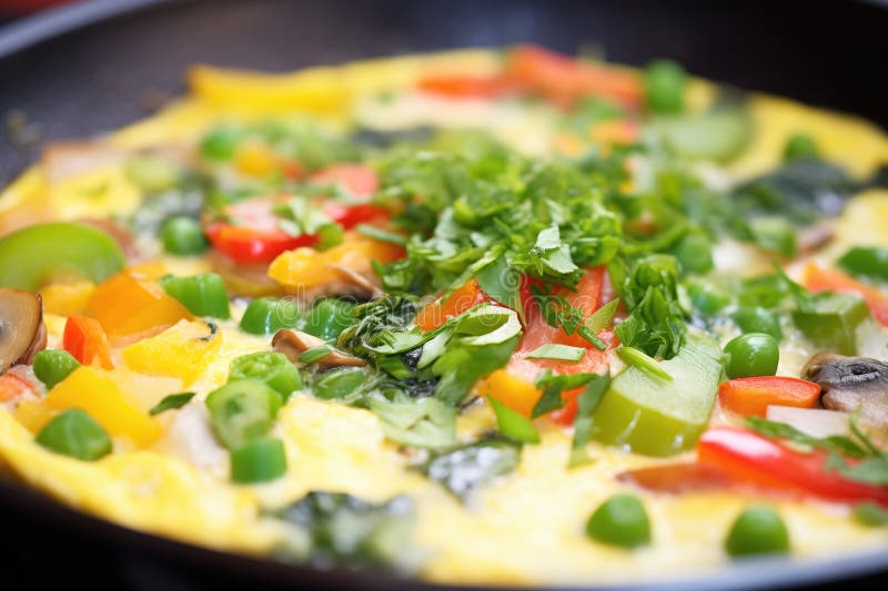 Close-up of a Cooked Omelette Showing Texture of Mixed Vegetables Stock ...