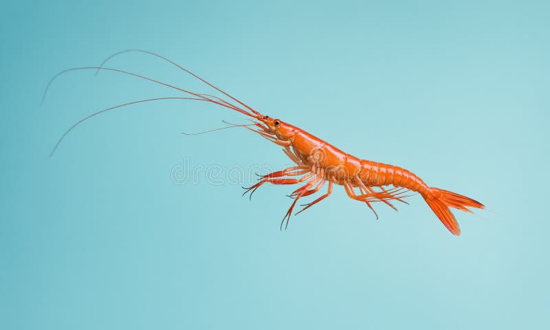Single Cooked Shrimp Isolated on a Blue Background Stock Illustration ...