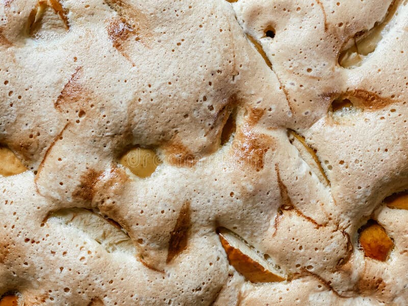 The Close Up of the Cooked Sponge Cake with Apples, Top View. Food ...
