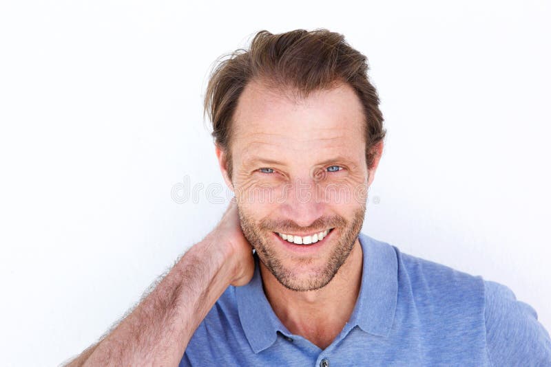 Close Up Cool Guy Smiling Against White Wall Stock Photo - Image of ...