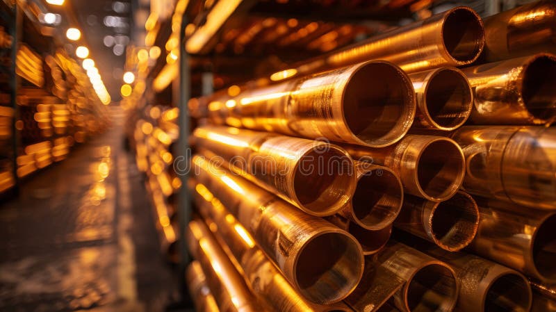 Close-up of Copper Pipes in a Warehouse. Stock Image - Image of ...