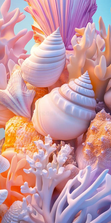A Close Up of a Coral Reef with a Variety of Shells and Coral Stock ...