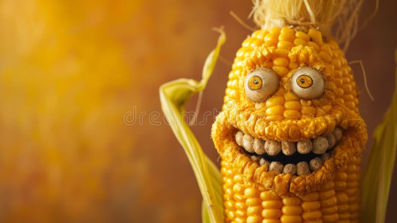 A Close Up of a Corn Cob with Eyes and Teeth, AI Stock Photo - Image of ...