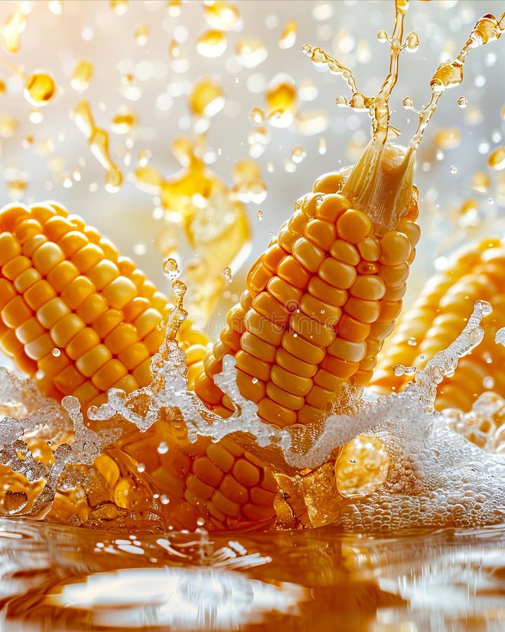 A Close Up of a Corn on the Cob with Water Splashing Out of it Stock ...