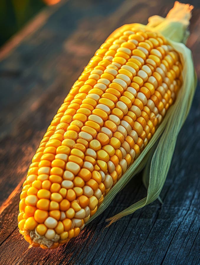 Close-up of Corn on Cob on a Wooden Table. Stock Image - Image of food ...
