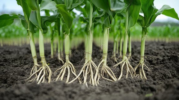 Close-Up of Corn Seedling Growth Revealing Complex Root Structure in ...