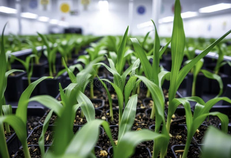 Close Up of Corn Seedlings Growing in a Sterile Lab Environment ...