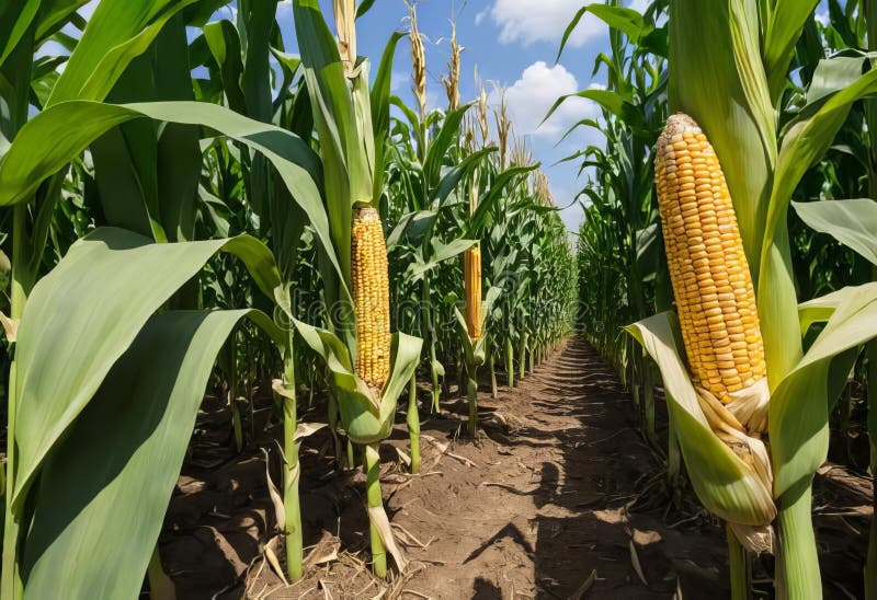 A Close-up of a Corn Stalk with Corn Kernels Visible Stock Illustration ...
