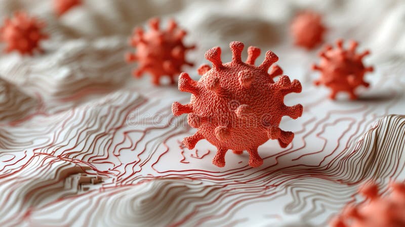 Close-up of Coronavirus Model on Topographical Map Showing Spread ...