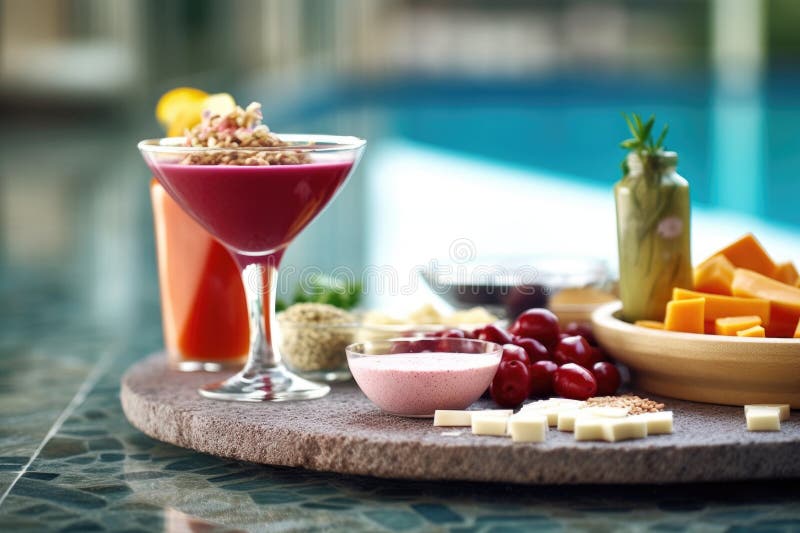 Close-up of Cosmopolitan Ingredients on Poolside Bar Stock Illustration ...