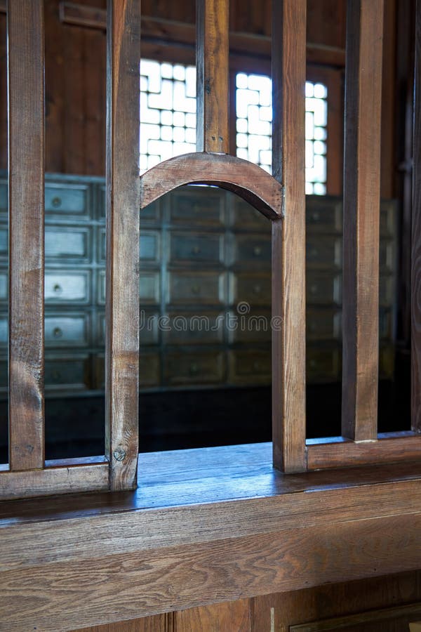 Close-up of the Counter in an Ancient Chinese Traditional Bank Stock ...