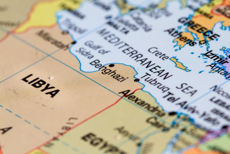 Libya on a map stock image. Image of close, libya, country - 104677451