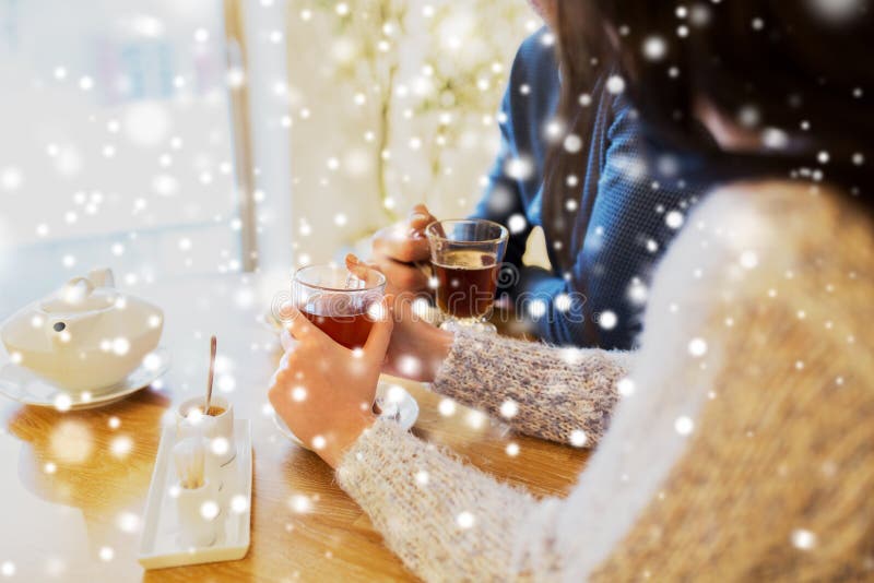 Close Up of Couple Drinking Tea at Cafe Stock Photo - Image of girl ...