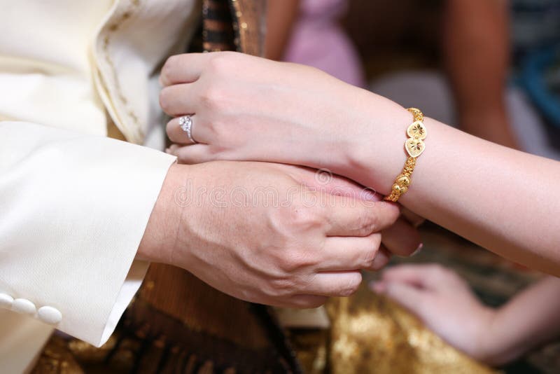 Close Up Couple Putting Gold Chain for Engagement Stock Image - Image ...