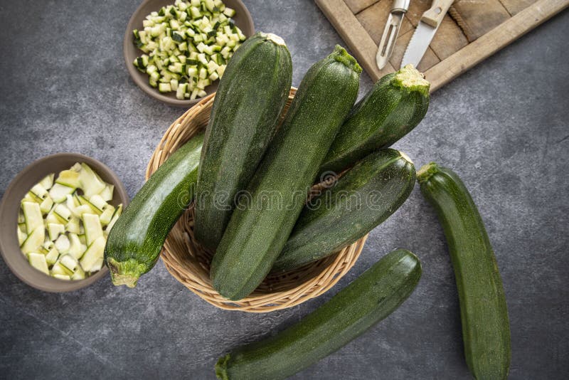 Close-up of Courgettes in a Basket Stock Image - Image of market ...