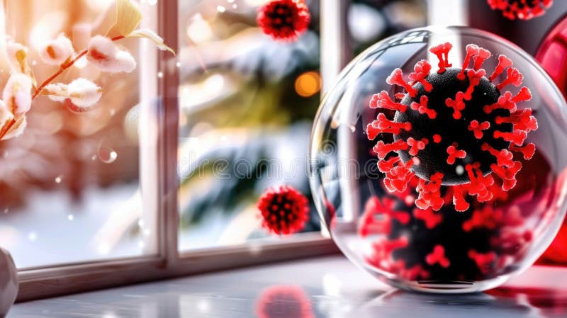 Close-up of Covid-19 Virus Render with Nature Background through Window ...