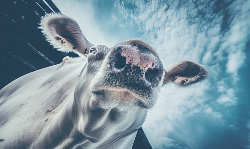 A Close Up of a Cow S Face with Clouds in the Sky in the Background and a Blue Sky in the ...