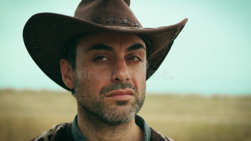 Cowboy with Defiant Look. Close Up Stock Video - Video of steppa ...