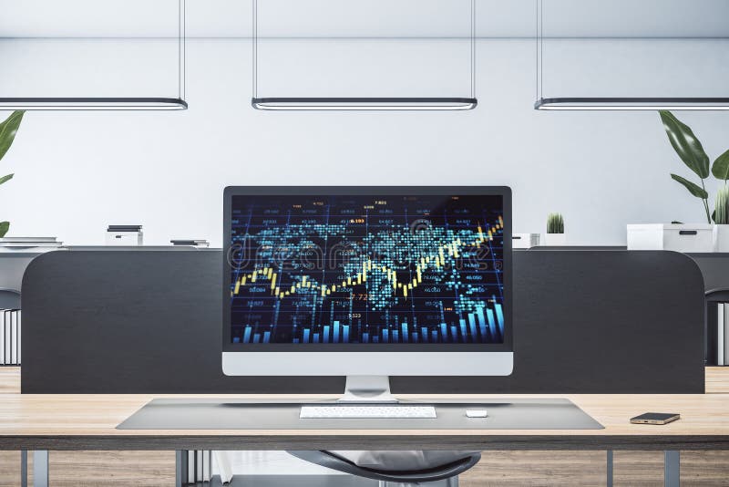 Close Up of Coworking Workplace with Creative Forex Chart with ...