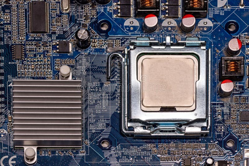Close-up CPU on Computer Mother Board Stock Image - Image of data ...