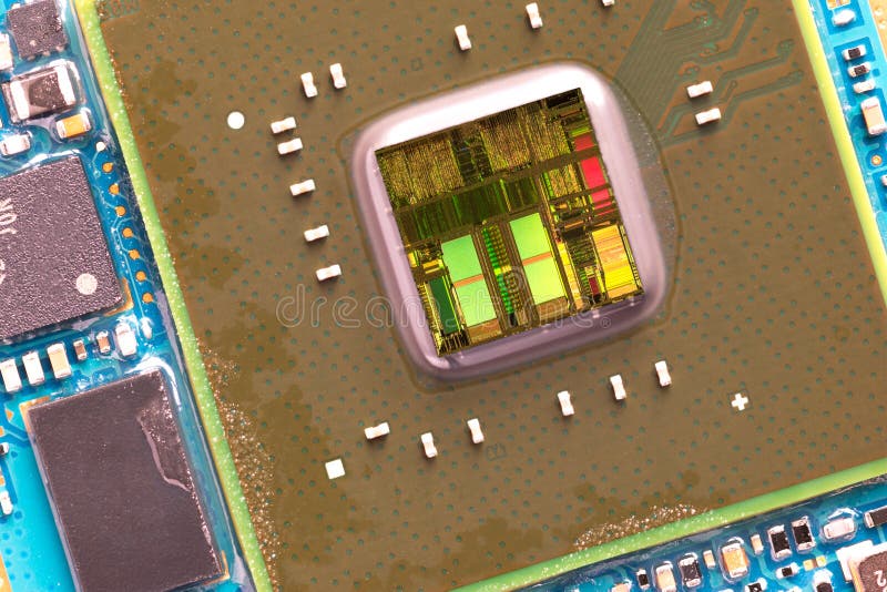Close-up on a CPU Microchip on a Scheme Stock Image - Image of digital ...