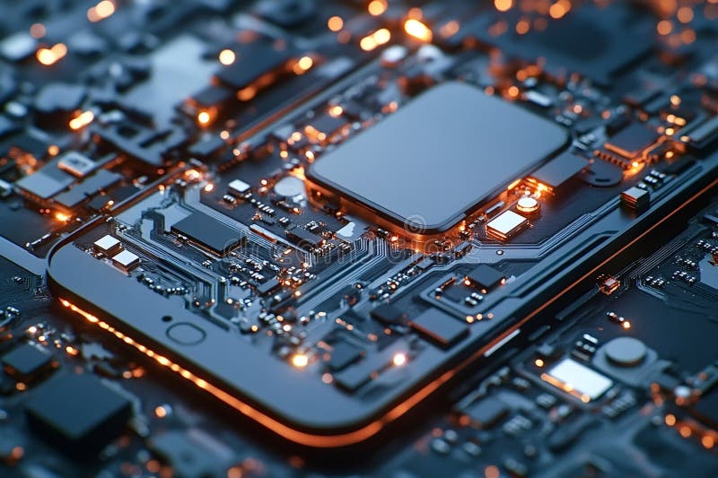 Close-up Cpu Showing Electronic Circuitry and Components Lighting Up ...