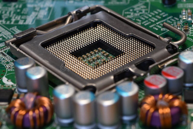 Close-Up of CPU Socket on a Modern Computer Motherboard. Electronic ...