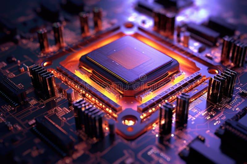 Close-up of a Cpu with Visible Circuits Stock Illustration ...