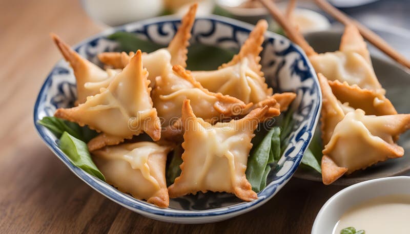 Close Up of Crab Rangoon with Sauce Stock Illustration - Illustration ...