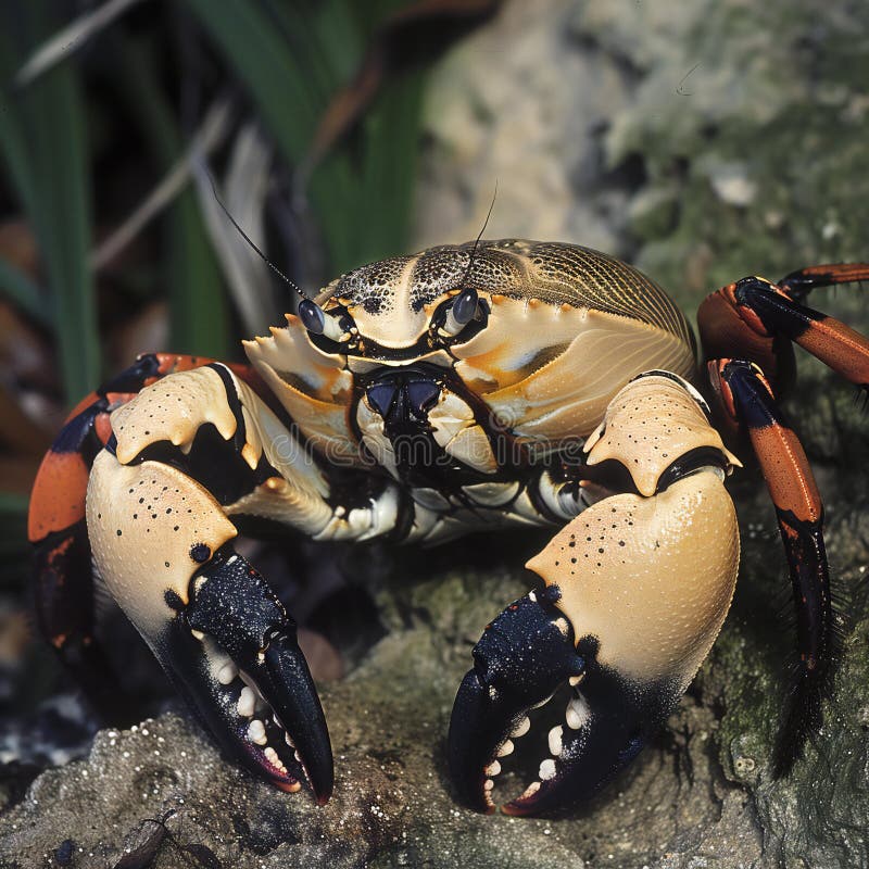 Close Up of a Crab on a Rock in the Rainforest Stock Illustration ...