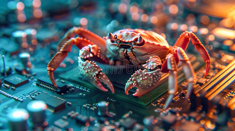 Close Up of a Crab Sitting on a Computer Electronic Circuit Board ...