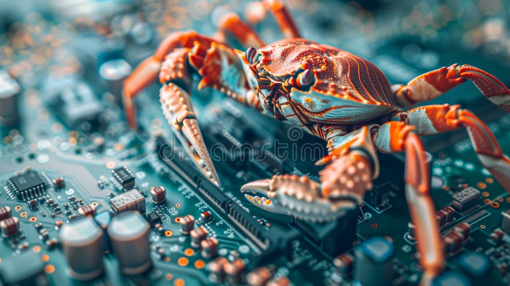Close Up of a Crab Sitting on a Computer Hardware. Virus, Cyber Attack ...