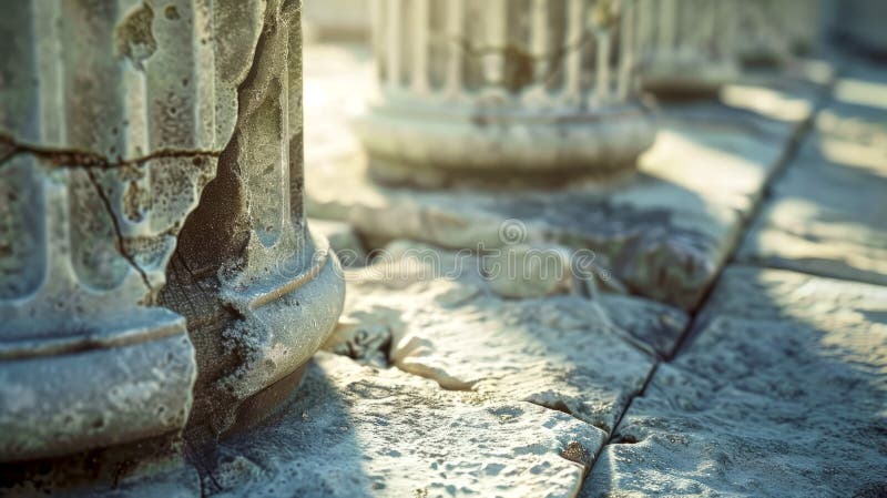 Close-up of Cracked Ancient Stone Columns in Sunlight Showing Detailed ...