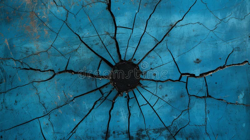 Cracked Blue Surface Shattered Black Center Abstract Pattern Stock ...